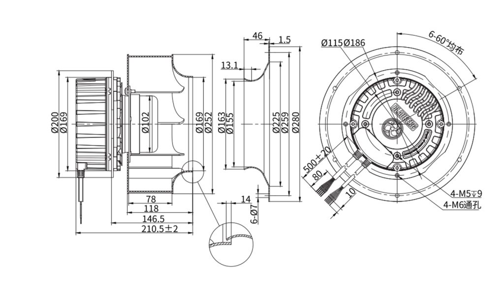 250mm 外转子电机风机 AHU风机 EC后倾式离心风扇 低噪音中压风机 轨道交通车厢空调风机 - BLAUBERG